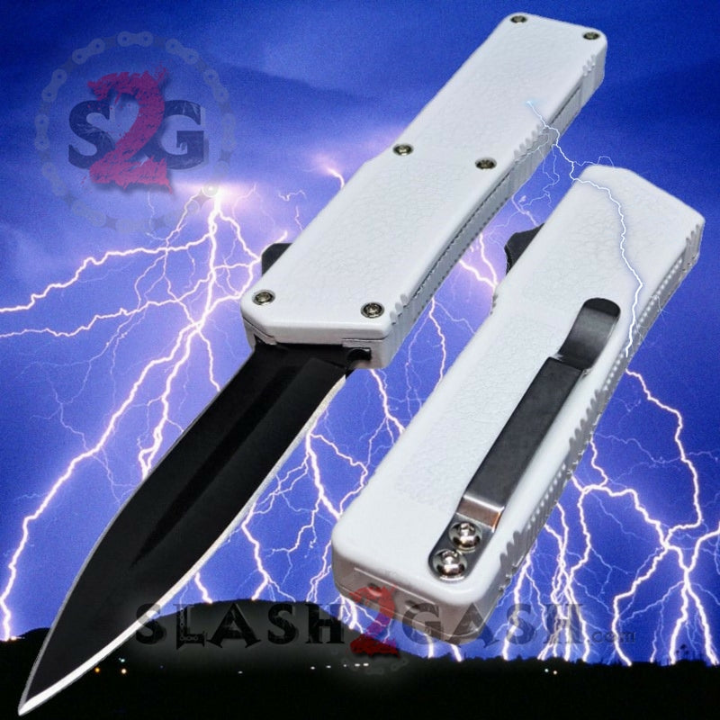 Lightning OTF Dual Action White Automatic Knife - TAIWAN upgraded 4 Bl ...