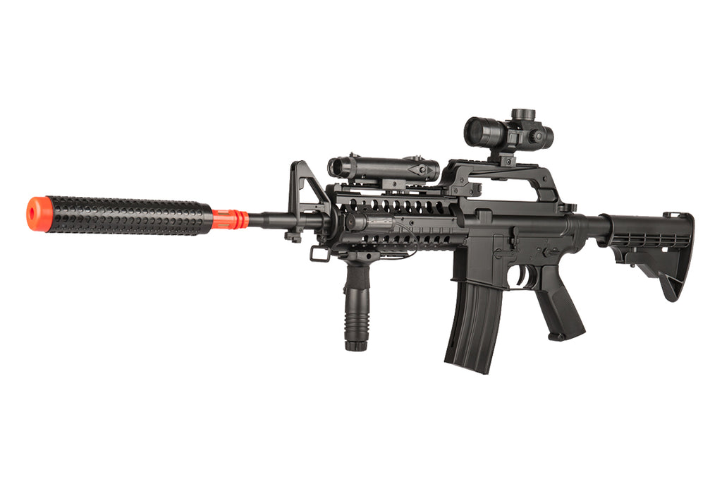 WELL MR799 M4 RIS Spring Airsoft Gun with Scope, Light, Grip, + Suppre ...