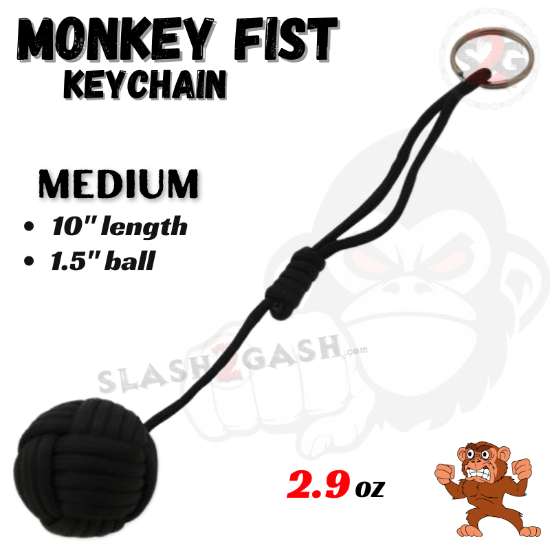 Medium Monkey Fist Self Defense Keychain Adj. w/ 1.5" Ball - Black ...