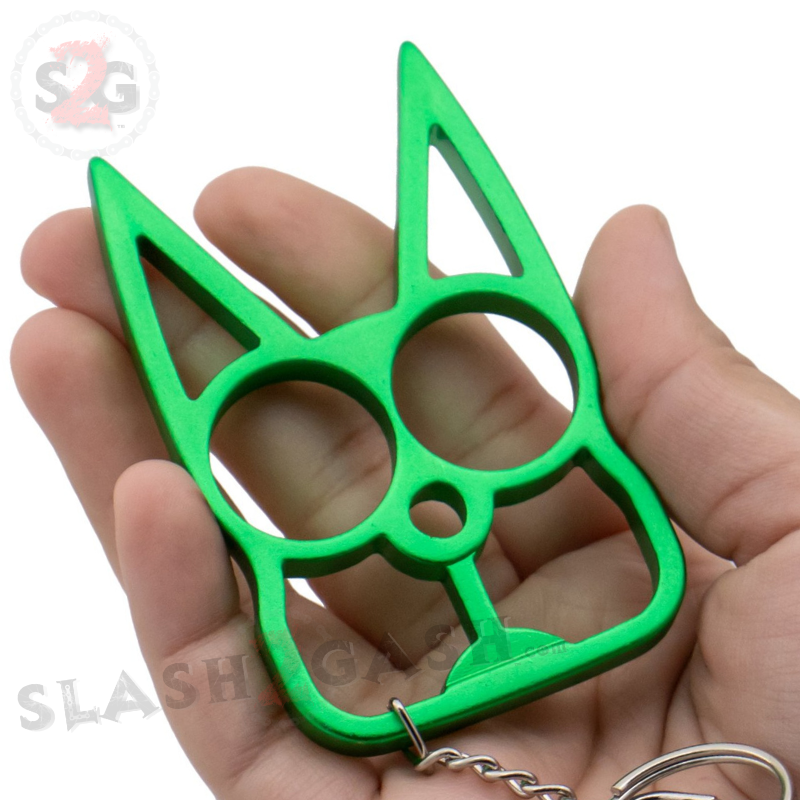 "Metal Cat" Self Defense Kitty Keychain Knuckles - Green – Slash2Gash