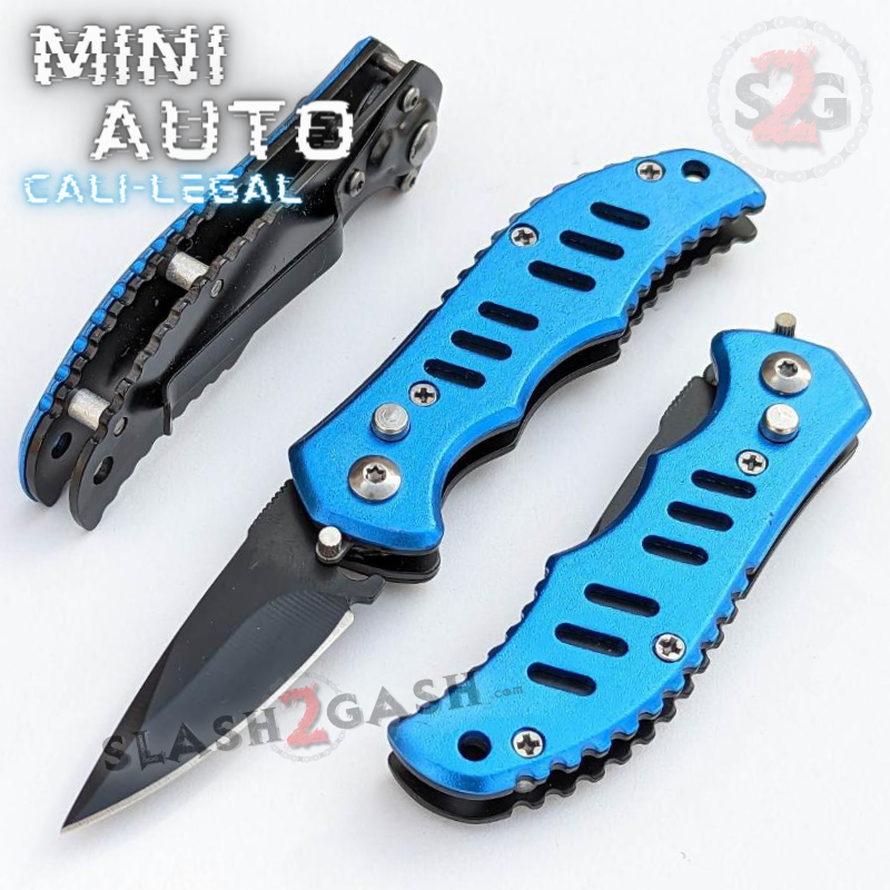 Mini Auto Knife Cali Legal Switchblade w/ Safety - Slotted, Asst. Colo ...