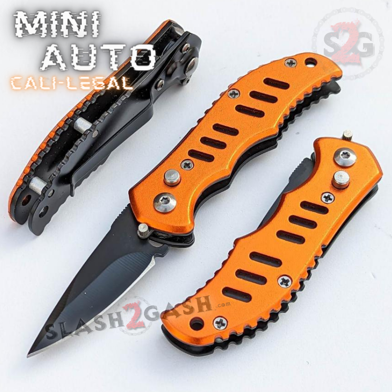 Mini Auto Knife Cali Legal Switchblade w/ Safety - Slotted, Asst. Colo ...