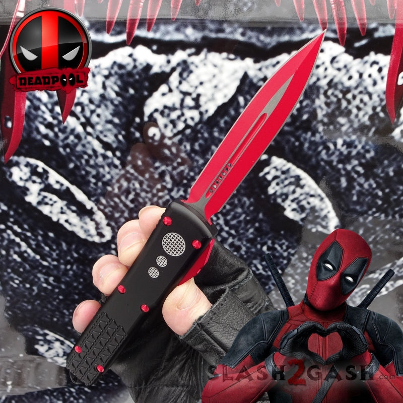 Deadpool OTF Knife Delta Force Automatic Black and Red Switchblade CNC ...