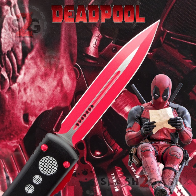 Deadpool OTF Knife Delta Force Automatic Black and Red Switchblade CNC ...
