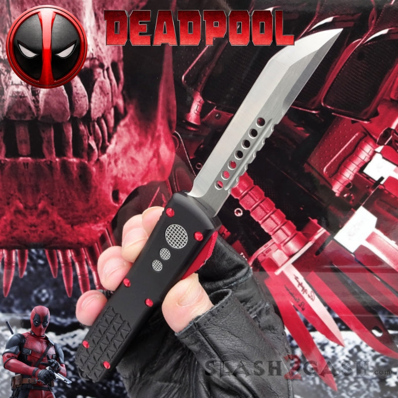 Deadpool OTF Knife Delta Force Automatic Black and Red Switchblade CNC ...
