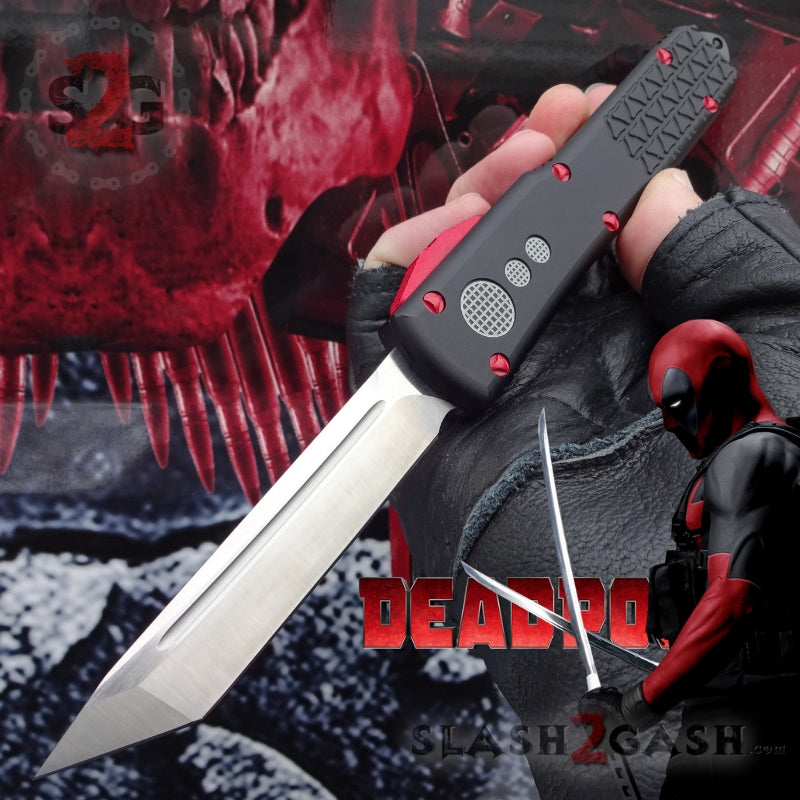 Deadpool OTF Knife Delta Force Automatic Black and Red Switchblade CNC ...