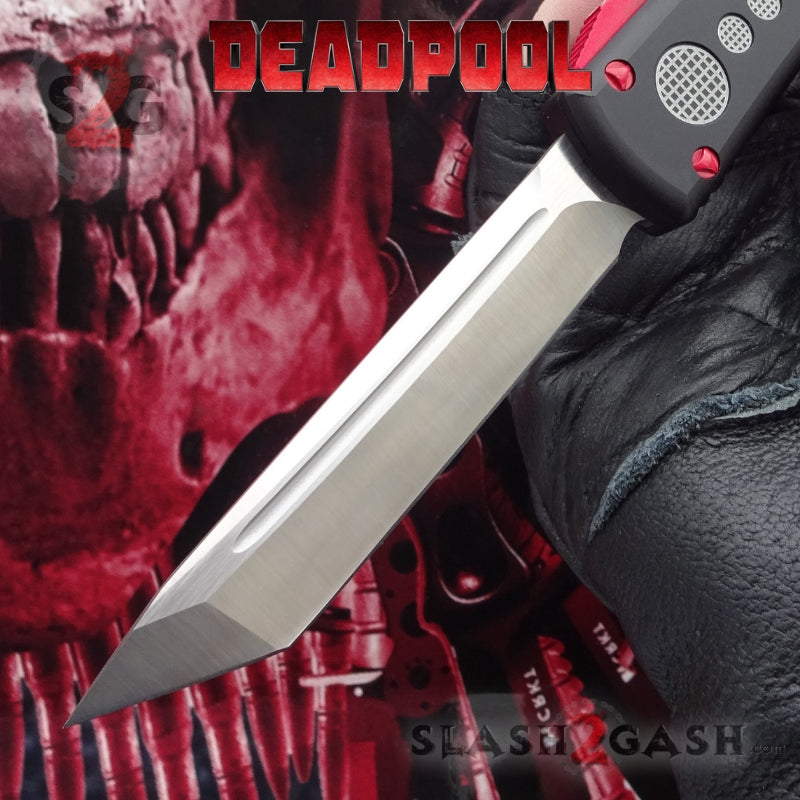Deadpool OTF Knife Delta Force Automatic Black and Red Switchblade CNC ...