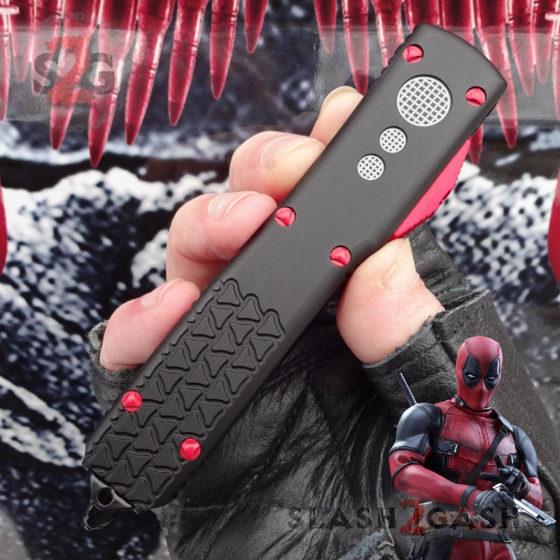 Deadpool OTF Knife Delta Force Automatic Black and Red Switchblade CNC ...