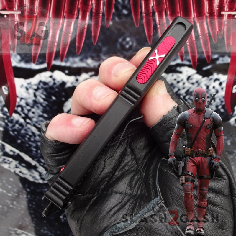 Deadpool OTF Knife Delta Force Automatic Black and Red Switchblade CNC ...