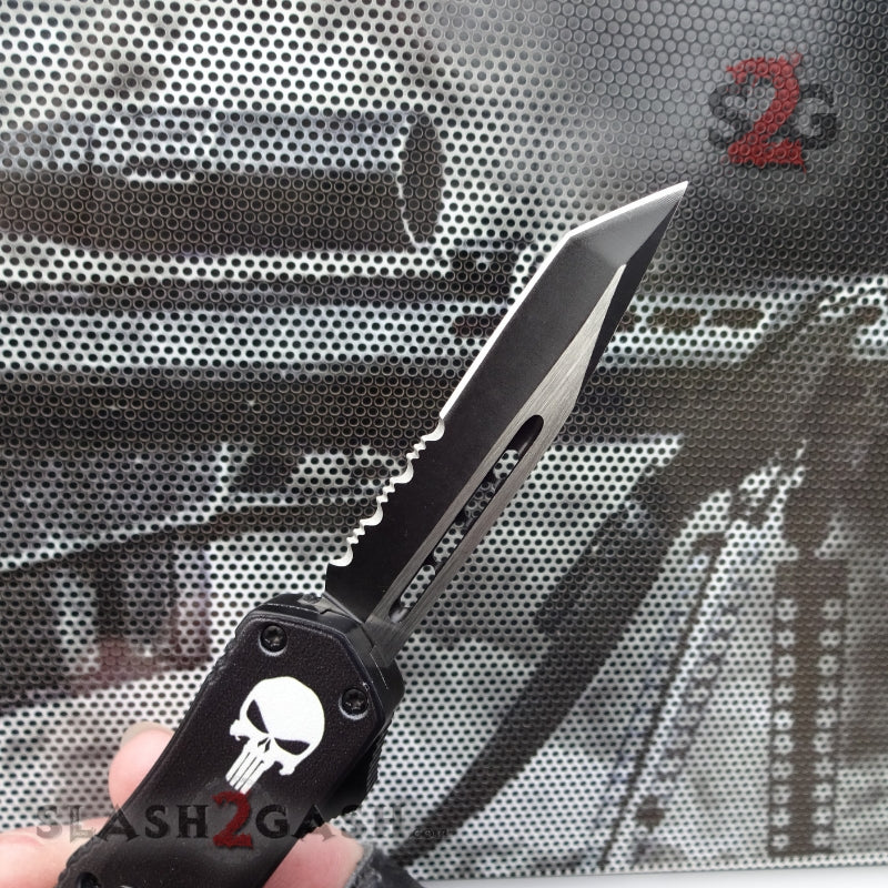 Delta Force Punisher Skull 7" Small OTF Automatic Knife - Tanto Serrat ...