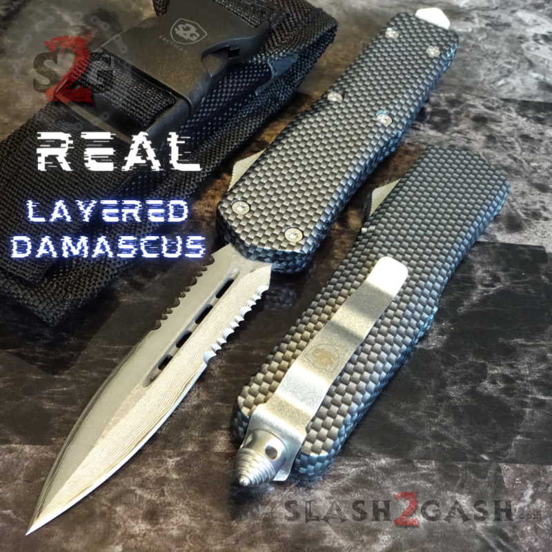Carbon Fiber OTF Knife D/A Switchblade REAL Damascus - 6 Blades ...