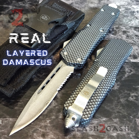 Carbon Fiber OTF Knife D/A Switchblade REAL Damascus - 6 Blades ...