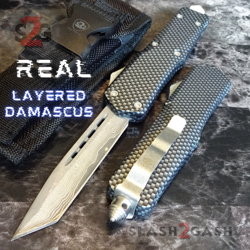 Carbon Fiber OTF Knife D/A Switchblade REAL Damascus - 6 Blades ...