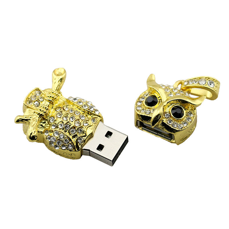 Cute Crystal Owl Necklace USB Flash Drive 2.0 on Branch 16 GB gold/sil ...