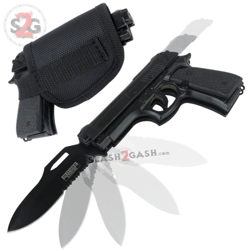 Gun-Shaped Spring Assisted Knife Pistol w/ mini Holster - Black ...