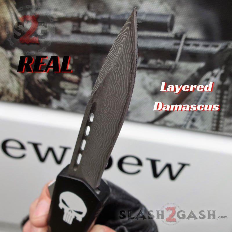 Punisher Skull OTF Knife REAL Damascus Delta Force - Drop Plain ...