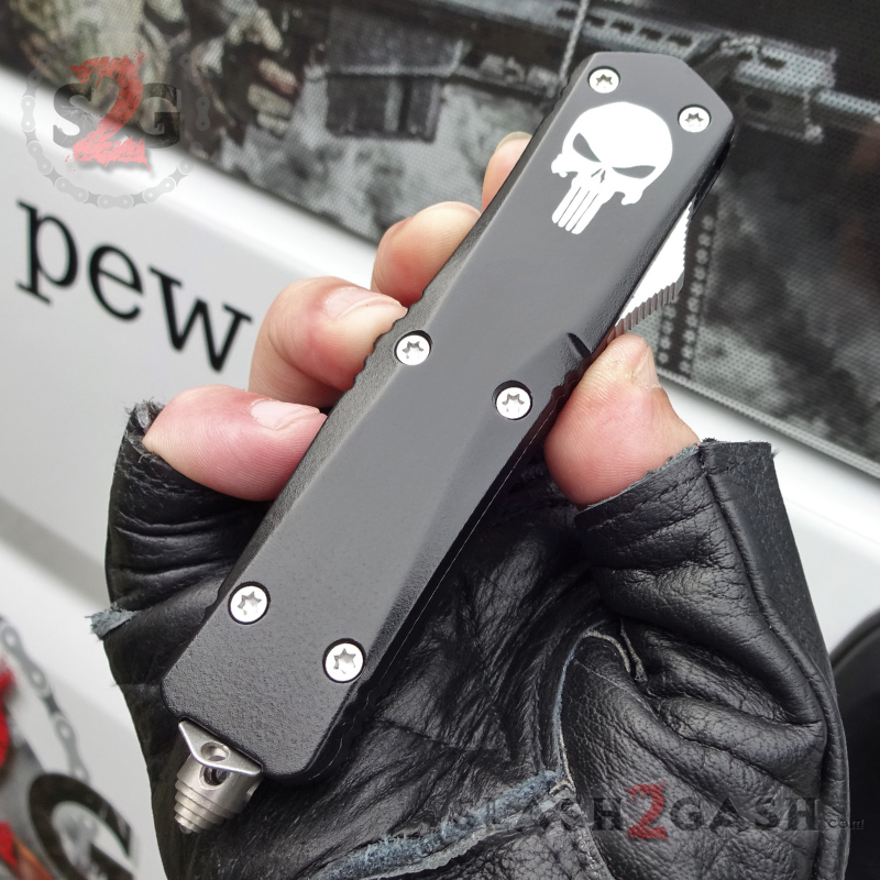 Punisher Skull OTF Knife REAL Damascus Delta Force - Drop Plain ...