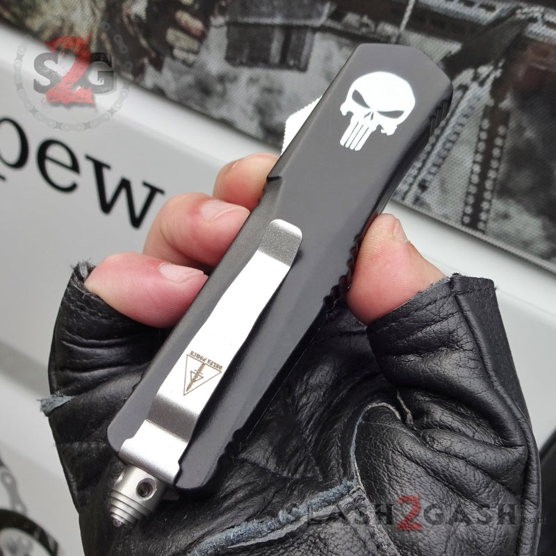 Punisher Skull OTF Knife REAL Damascus Delta Force - Drop Serrated ...