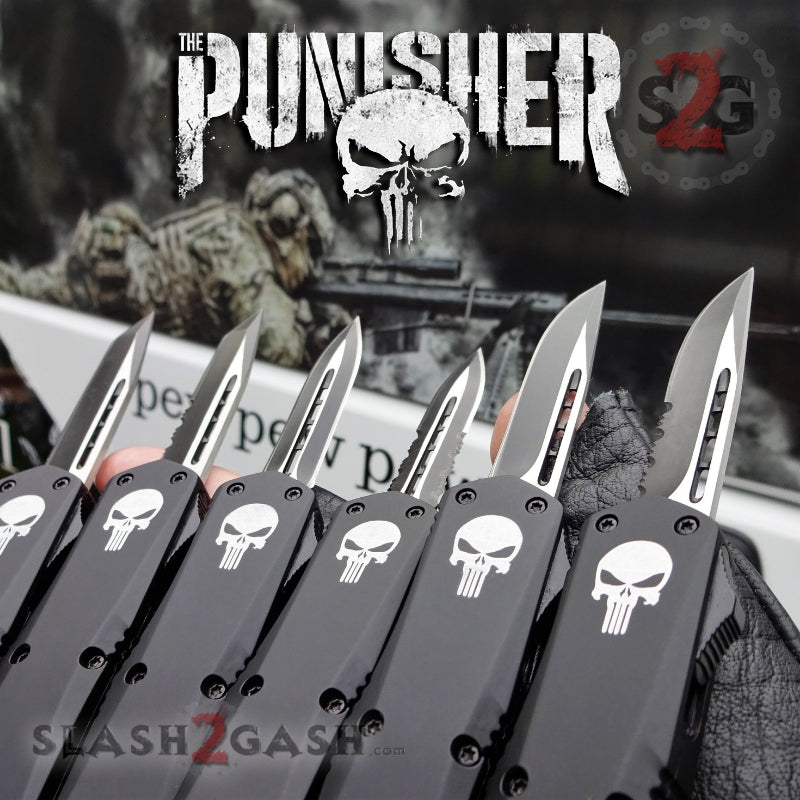 Punisher Skull OTF Knife Small 7" Delta Force Switchblade - Single Ser ...
