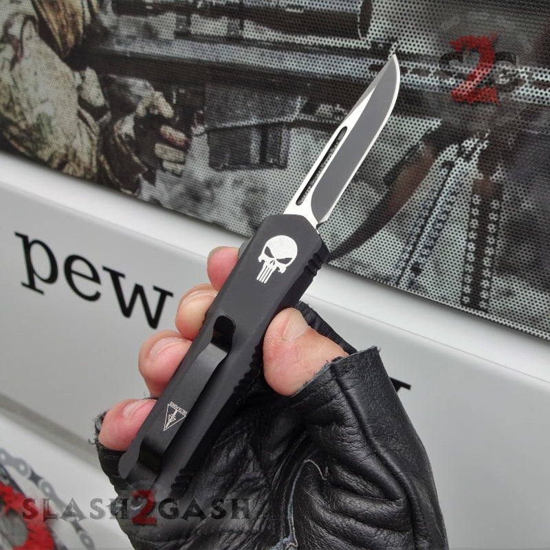 Punisher Skull OTF Knife Small 7" Delta Force Switchblade - Single Edg ...