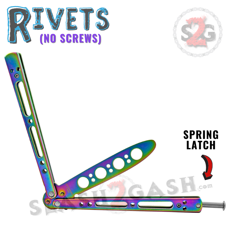 Rainbow Trainer Butterfly Knife Steel Riveted Balisong w/ Spring Latch ...