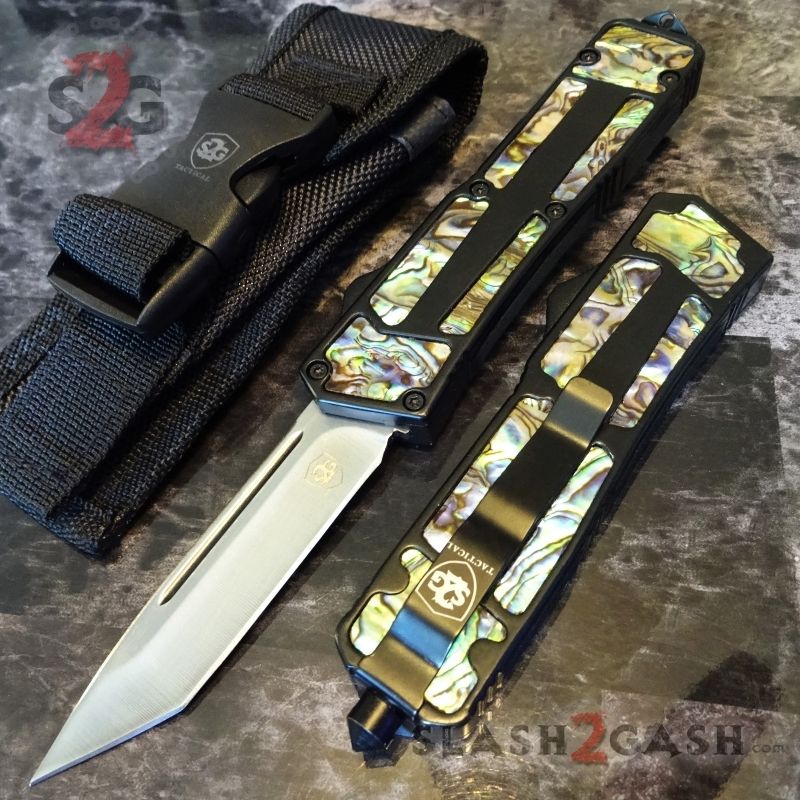 S2G Tactical OTF Knife Abalone Switchblade w/ Rainbow Damascus - Asst ...