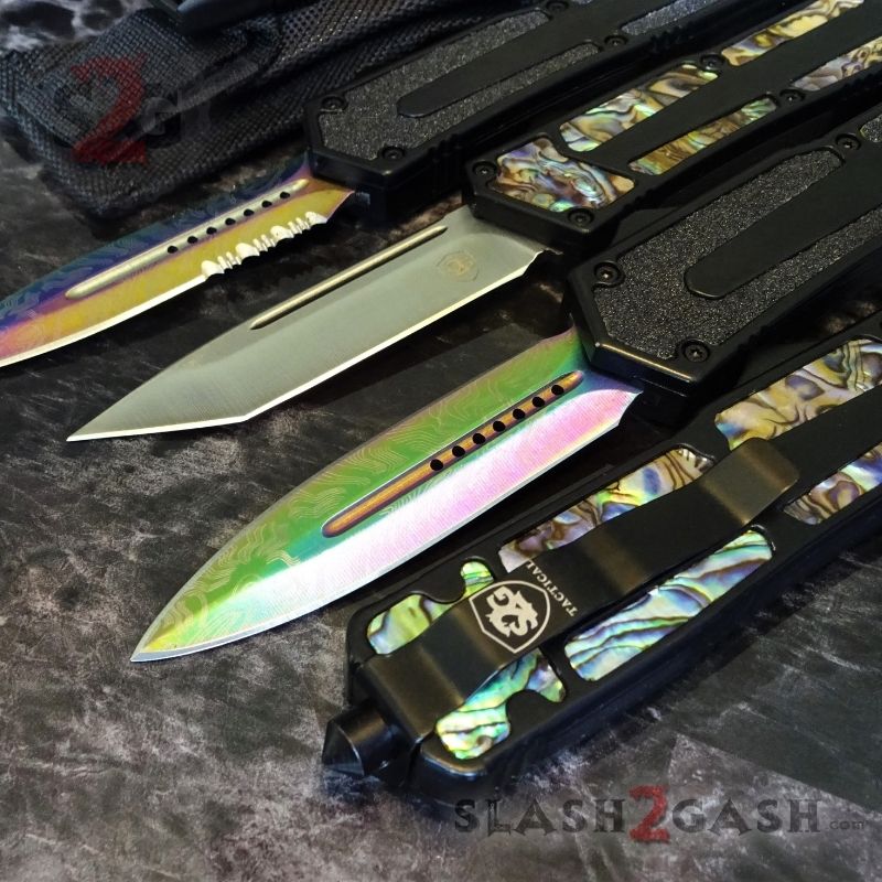 S2G Tactical OTF Knife Abalone Switchblade w/ Rainbow Damascus - Asst ...