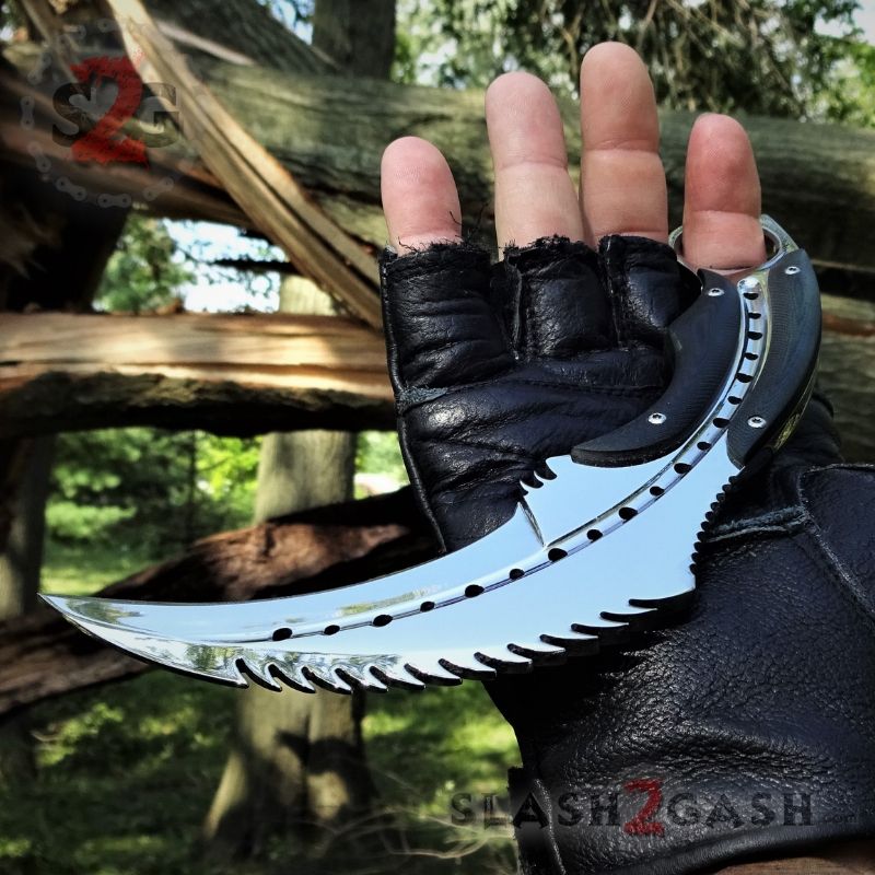 Scorpion Claw Karambit Knife - Mirror Chrome G10 w/ Kydex Sheath ...