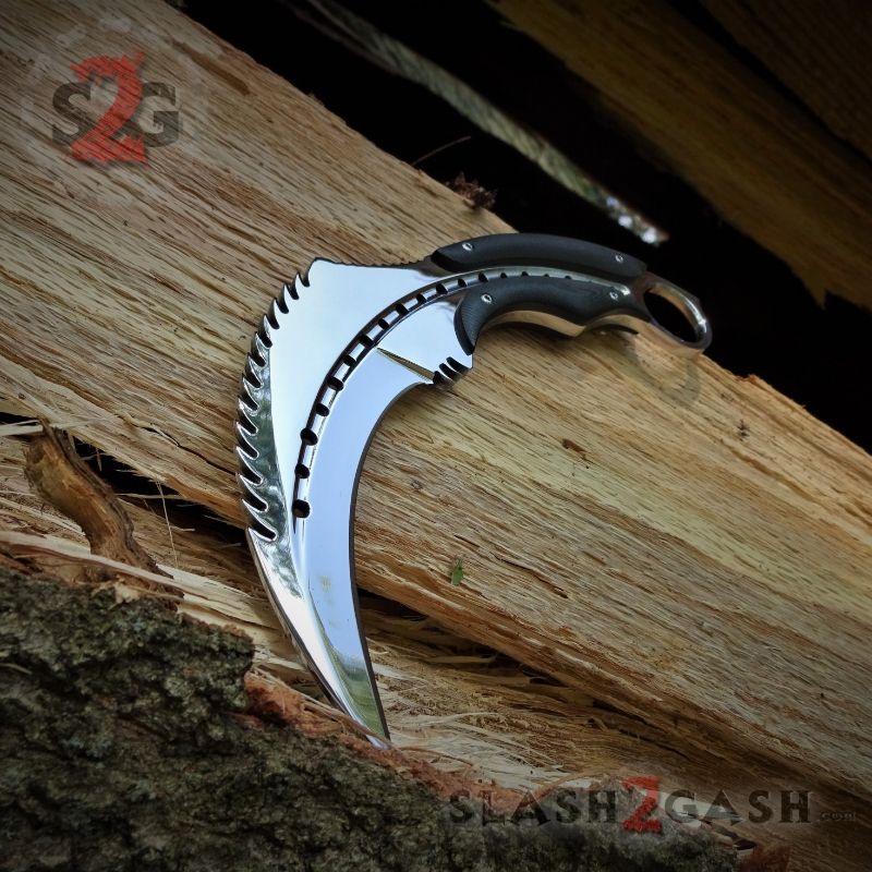 Scorpion Claw Karambit Knife - Mirror Chrome G10 w/ Kydex Sheath ...