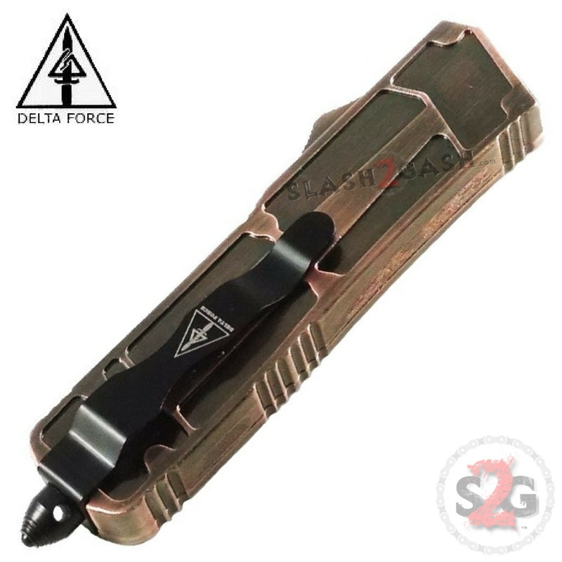 Delta Force Grey Skull OTF D/A Automatic Knife 440c Double Edge Serrat ...