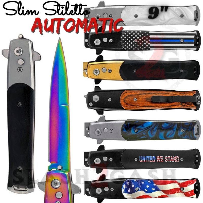 Slim Stiletto Automatic Knife Italian Switchblade 9" - Asst. colors ...