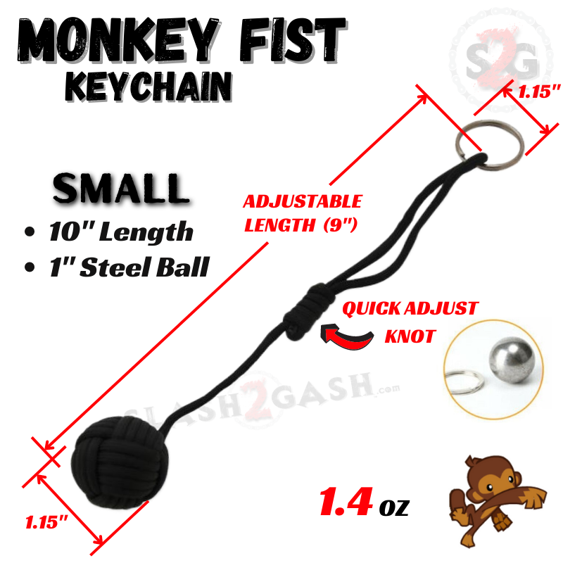 Small Monkey Fist Self Defense Keychain w/ 1" Steel Ball - Black ...