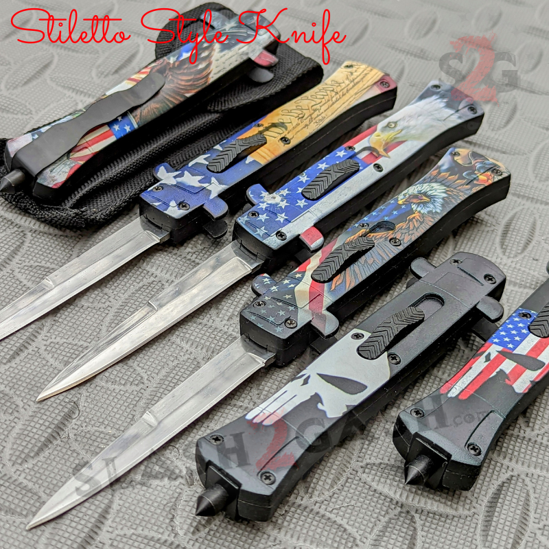 Stiletto OTF Knife 9 Inch Auto Switchblade ABS Body - Assort. Styles ...