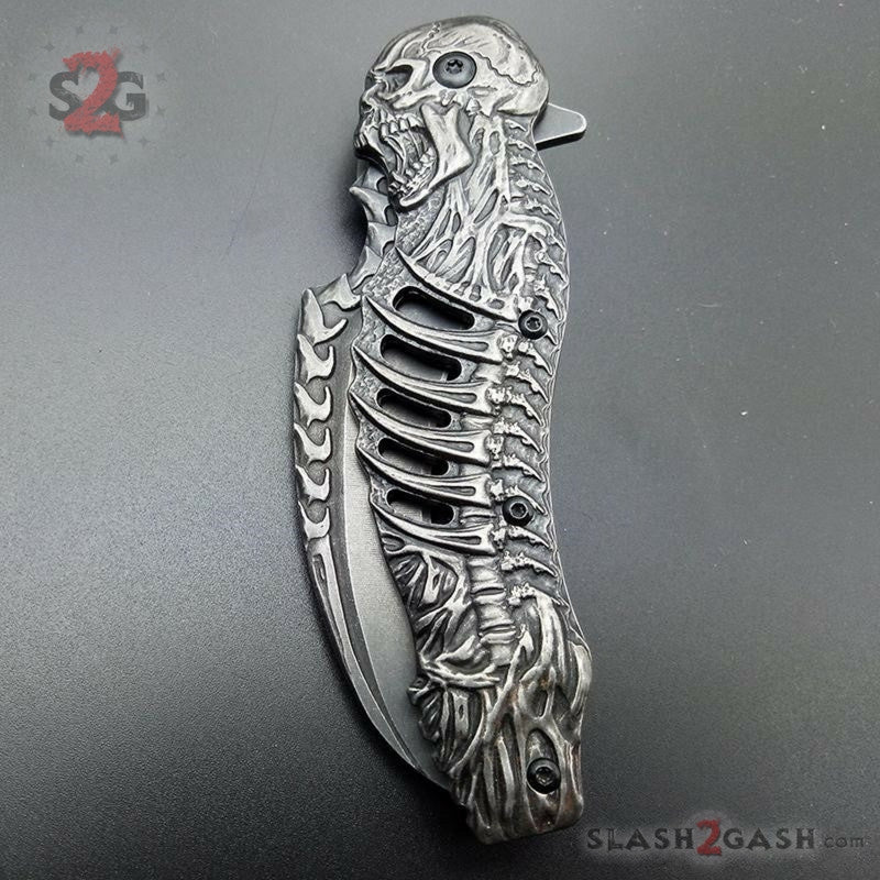 Skull Ribcage Spring Assisted Knife Skeleton Claw Folding Karambit ...