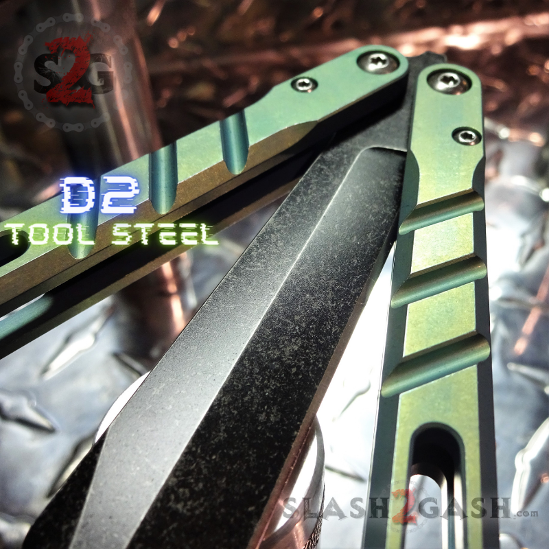 TheONE CHAB Butterfly Knife D2 TITANIUM Handle Balisong - Green Ano ...
