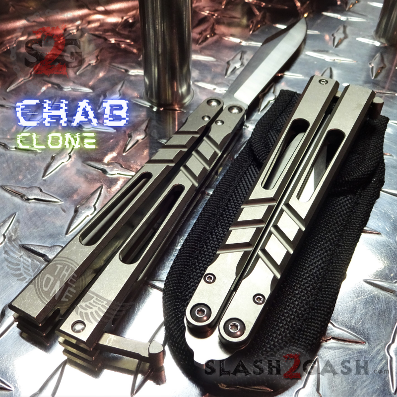 TheONE CHAB Butterfly Knife D2 TITANIUM Handle Balisong - Stonewash ...