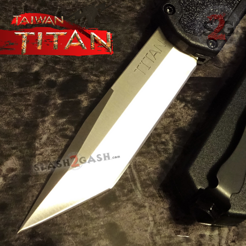 Titan OTF Dual Action Black Automatic Knife Tanto Satin Plain – Slash2Gash