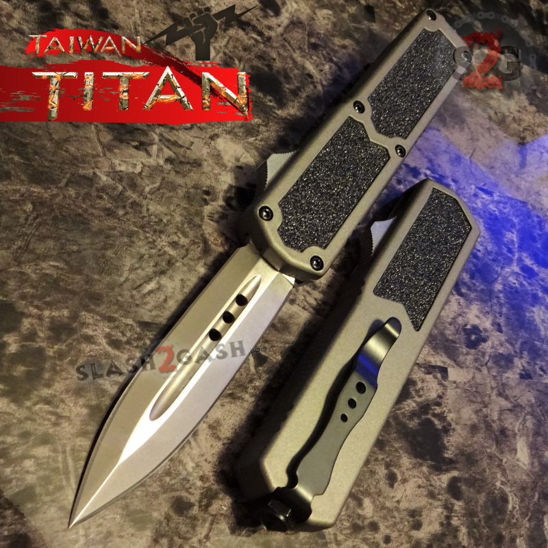 Titan OTF Automatic Knife Grey Dual Action - Dagger Serrated – Slash2Gash