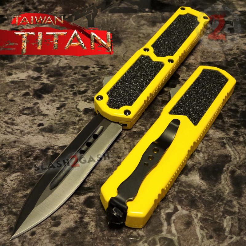 Titan OTF Knife D/A Yellow Automatic Switchblade TAIWAN - upgraded ...