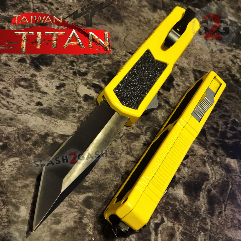 Titan OTF Knife D/A Yellow Automatic Switchblade TAIWAN - upgraded ...