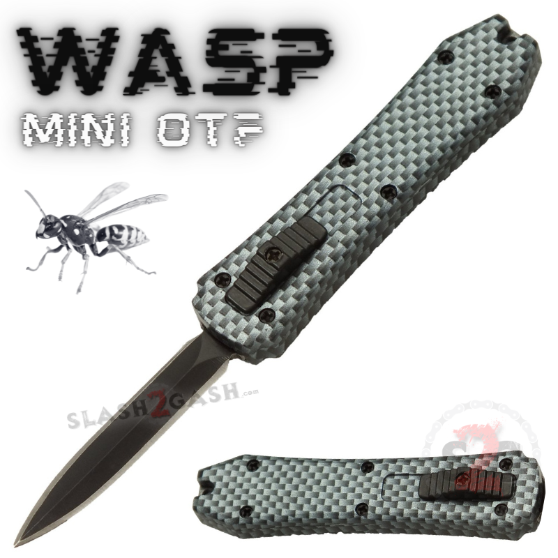 Wasp Mini OTF Knife Small Automatic Switchblade Dagger - Carbon Fiber ...