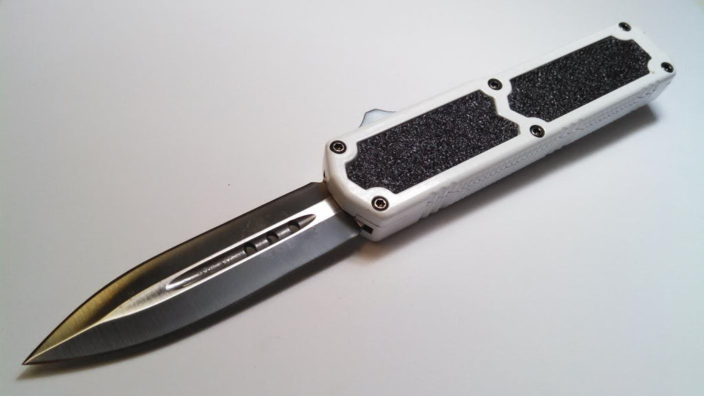 Titan OTF Dual Action White Automatic Knife Plain Edge Dagger – Slash2Gash