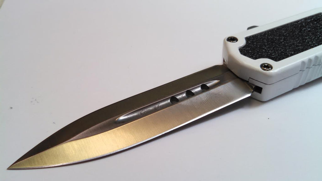 Titan OTF Dual Action White Automatic Knife Plain Edge Dagger – Slash2Gash