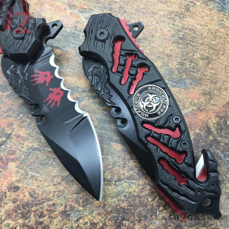 Zombie Bio Hazard Apocalypse Survivor Rescue Knife - Blood Red – Slash2Gash