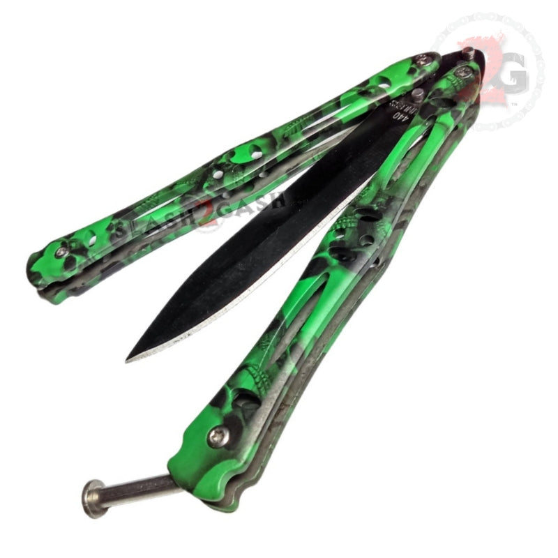 Zombie Stalker Butterfly Knife Dagger Green Skull Camo Balisong ...