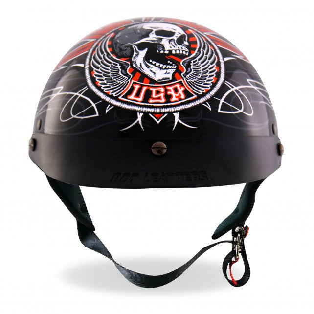 Hot Leathers D.O.T. Stitches Skull Gloss Black Finish Motorcycle Helme ...