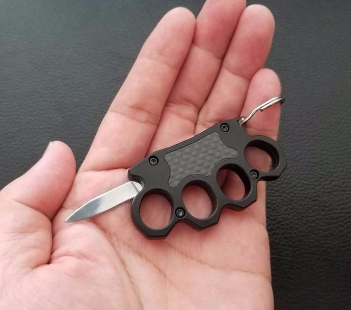 Mini Knuckle OTF Key Chain Knife Small Automatic Switchblade - Carbon ...