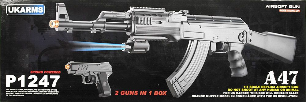 UKARMS Tactical AK47 RIS Spring Powered Airsoft Gun w/ Spring Pistol ...