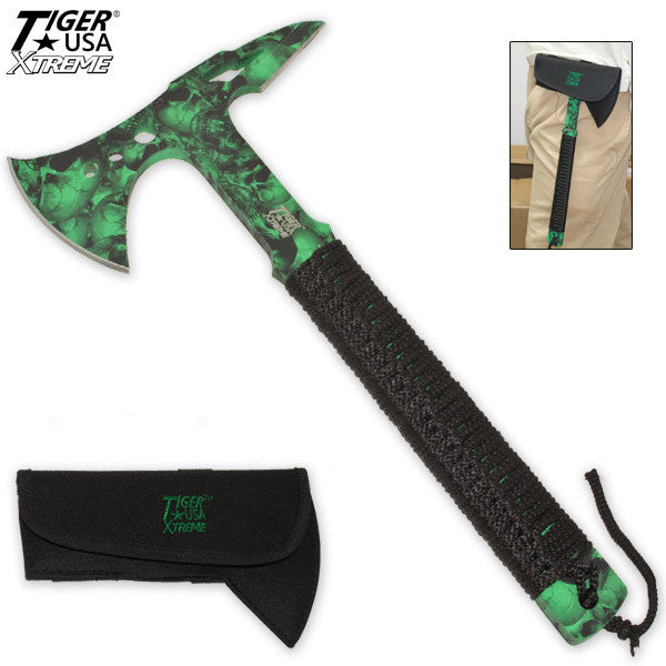 Tiger Xtreme Throwing Axe Green Zombie Undead Tomahawk w/ Sheath ...