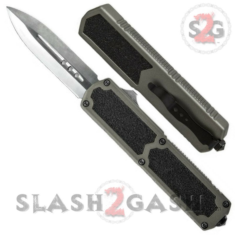 Titan OTF Automatic Knife Grey Dual Action - Dagger Serrated – Slash2Gash